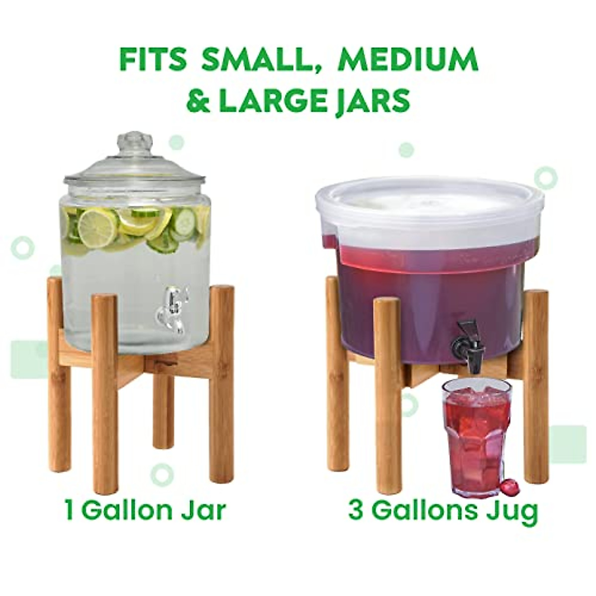 Drink Dispenser Stand - Beverage Glass Jar and Water Plastic Jug Holder - Adjustable up to10-inch Wide