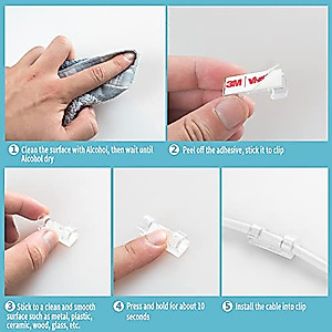 Self-Adhesive Cable Clips Organizer Drop Wire Holder Cord Management, Pack of 20, Transparent