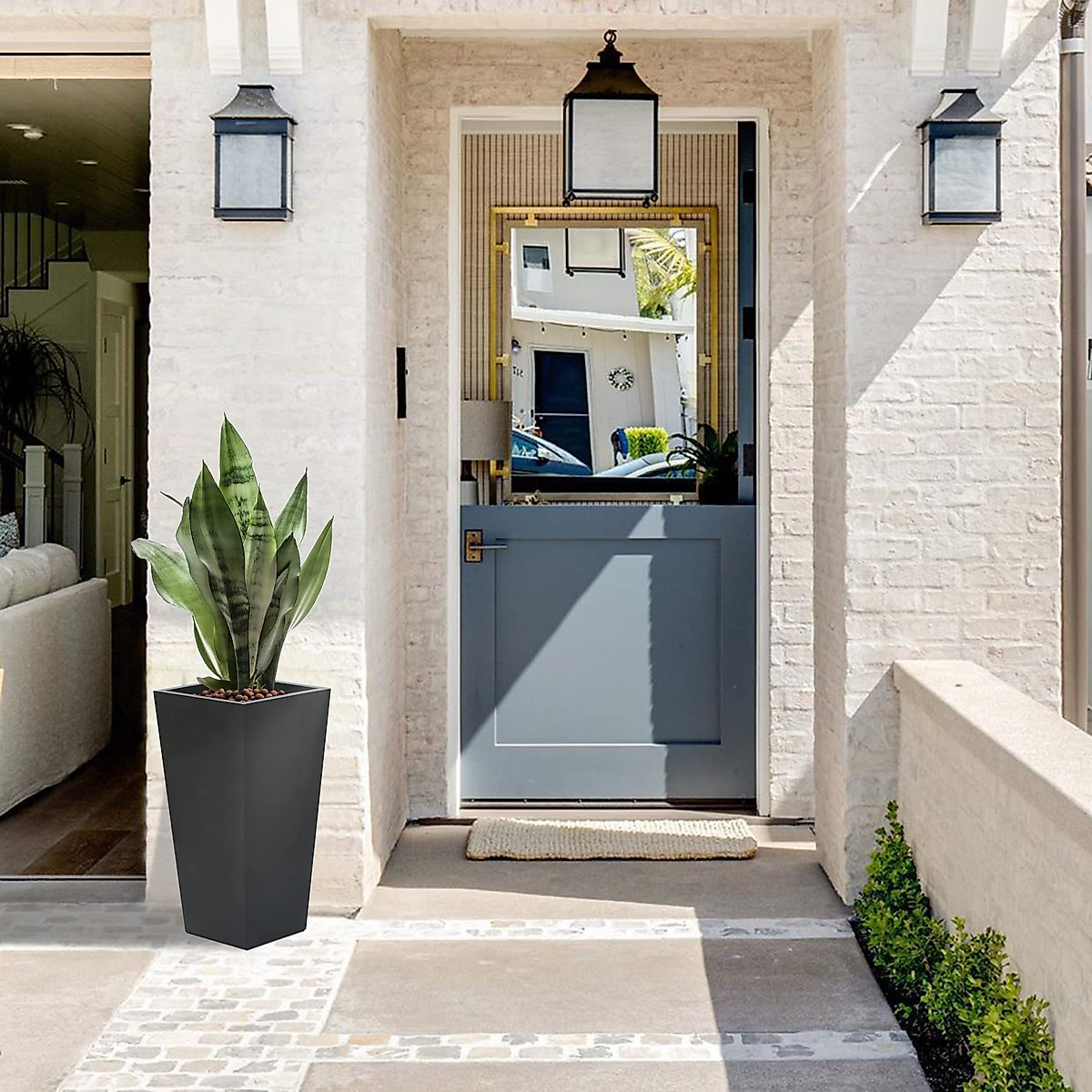 LuxenHome Tall Planters for Indoor Plants, Tapered Black Planters for Outdoor Plants, 18.5" Plant Pots Outdoor/Indoor, Large Flower Planter Pot, Rectangular Planter Garden Pots, Macetas para Plantas