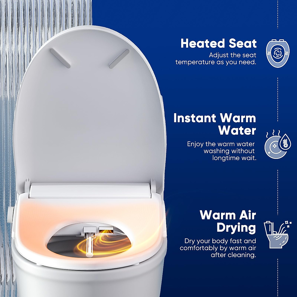 FVZ Bidet Toilet Seat Elongated Smart Heated Toilet Seat with Warm Water & Dryer, Feminine & Child Wash, Self-Clean Stainless Steel Nozzle, Adjustable Water Pressure, Slow Close Lid