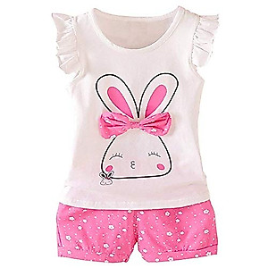 Easter Outfits Baby Girl Clothes Summer Outfits Short Sets 2 Pieces with T-Shirt + Short Pants (Red, 12-18 Months（80）)