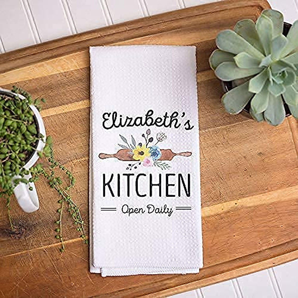 CANARY ROAD Custom Waffle Weave Dish Towel | Personalized Kitchen Towel | Housewarming Gift | Wedding Gift | Personalized Dish Towel | Housewarming Gift | Floral Kitchen Towel