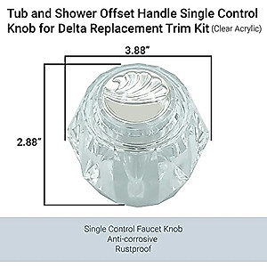 Tub and Shower Offset Handle Single Control Knob for Delta Replacement Trim Kit with Screw and Button, Clear Acrylic Finish