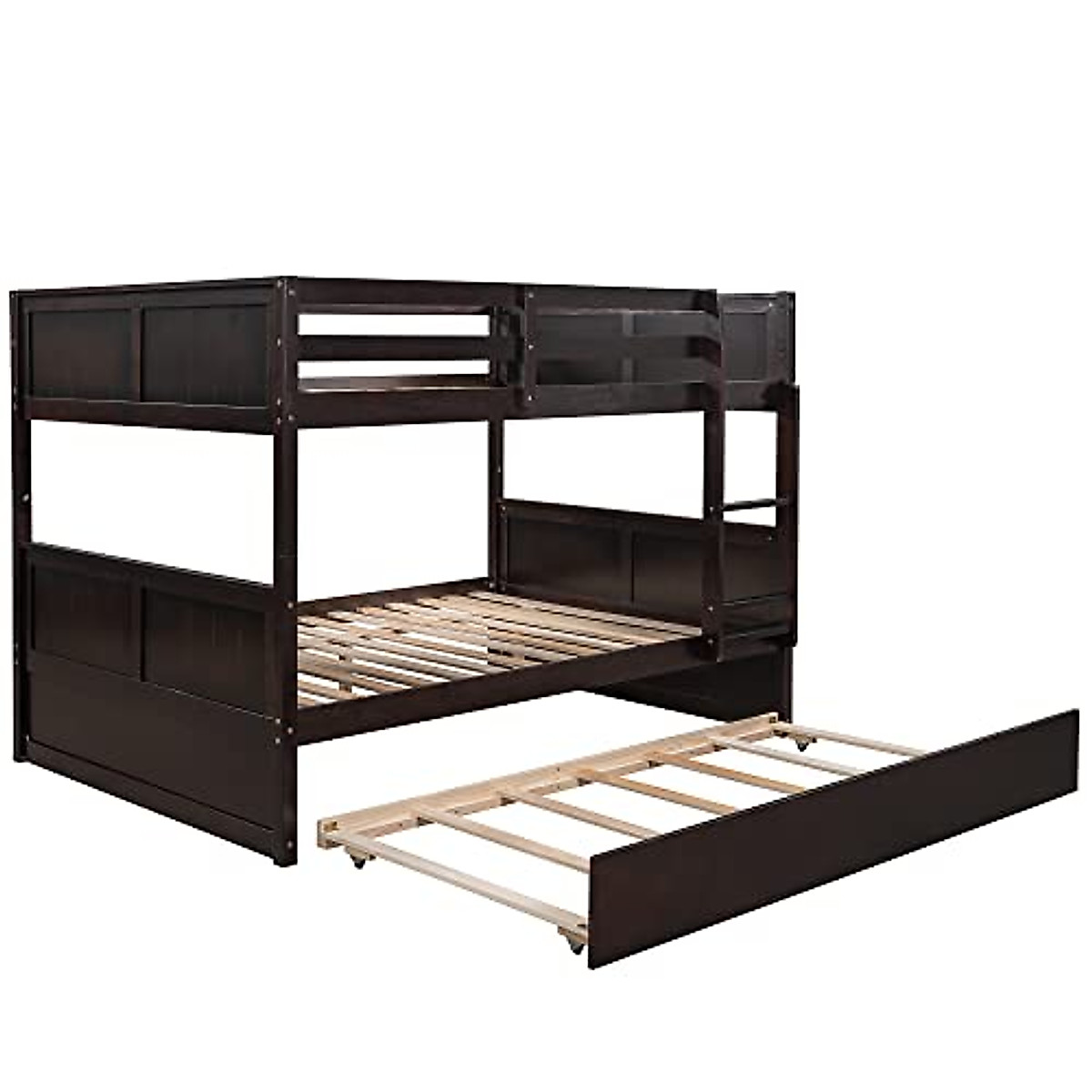 Merax Full Bunk Bed with Twin Size Trundle, No Box Spring Needed, Full/Full, Espresso