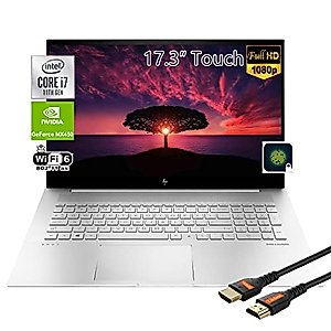 HP Envy 17.3 Touchscreen Laptop, Windows11, FullHD Display 100%sRGB, i7-1165G7, Backlight Keyboard, USB C, Wi-Fi6, Fingerprint, NVIDIA GeForce MX450, HDMI Cable (32GB RAM+ 1TB PCIe SSD)