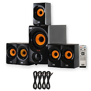Acoustic Audio by Goldwood Acoustic Audio AA5170 Home Theater 5.1 Bluetooth Speaker System with FM and 4 Extension Cables, Black