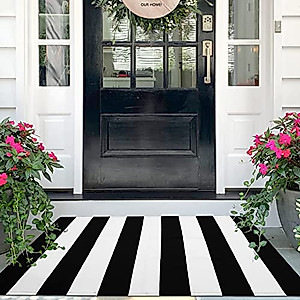 IOHOUZE Black White Striped Rug -27.5" X 43" Front Door Mats Outdoor,Washable Rug for Front Porch Decor,Spring Summer Welcome Mats Outdoor Indoor, Doormat for Farmhouse/Entryway/Home Entrance