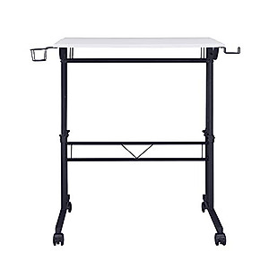 Techni Mobili Rolling Writing Height Adjustable Desktop and Moveable Shelf Desk, 25" D x 44.5" W x 28-39.75" H, White