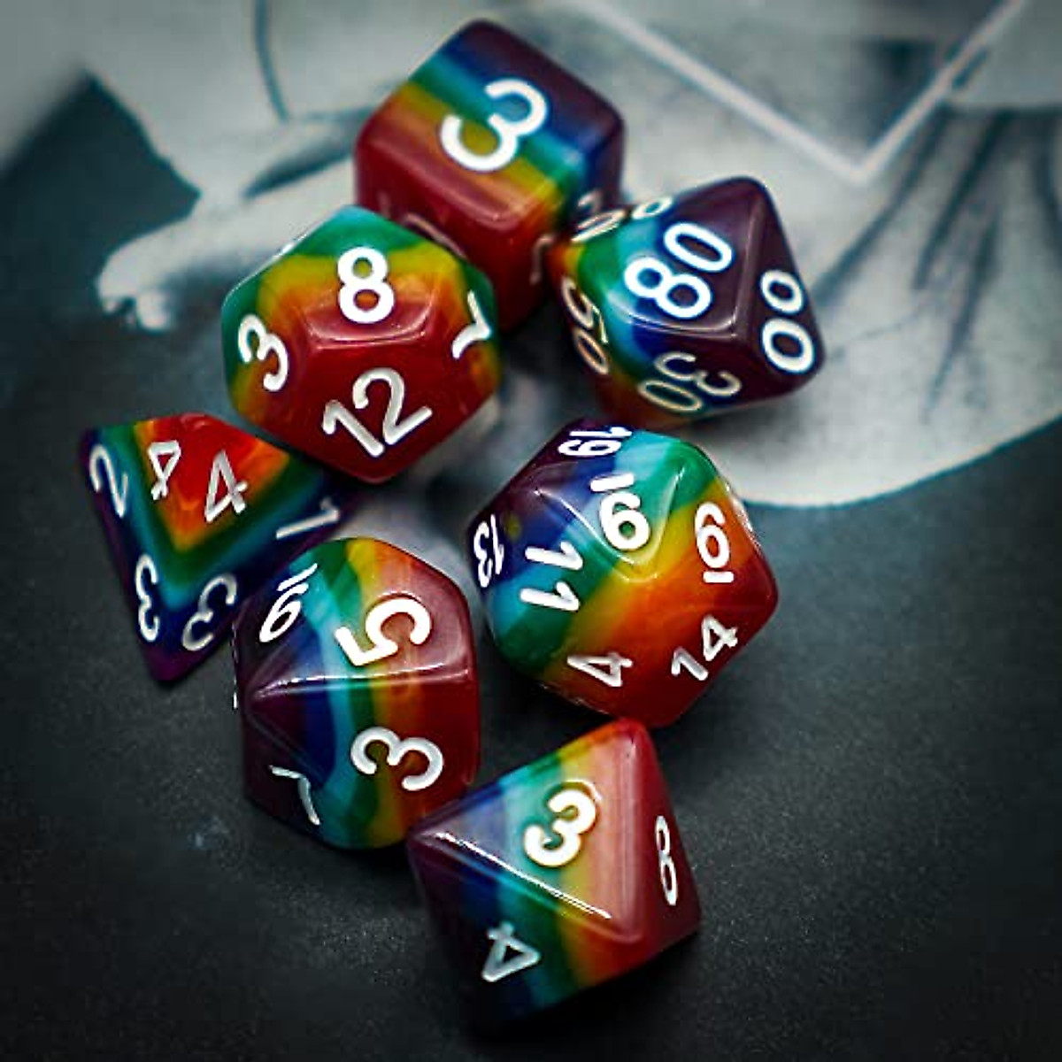 Cusdie Rainbow Dice DND Polyhedral Dice Sets for Dungeons and Dragons Role Playing Game (Rainbow-Opaque)