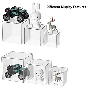 Cliselda 3pcs Clear Acrylic Display Boxes, Acrylic Cube Stand Risers Showcase, Acrylic Display Case for Collectibles Action Figures Toys (5 Sided Acrylic Box)