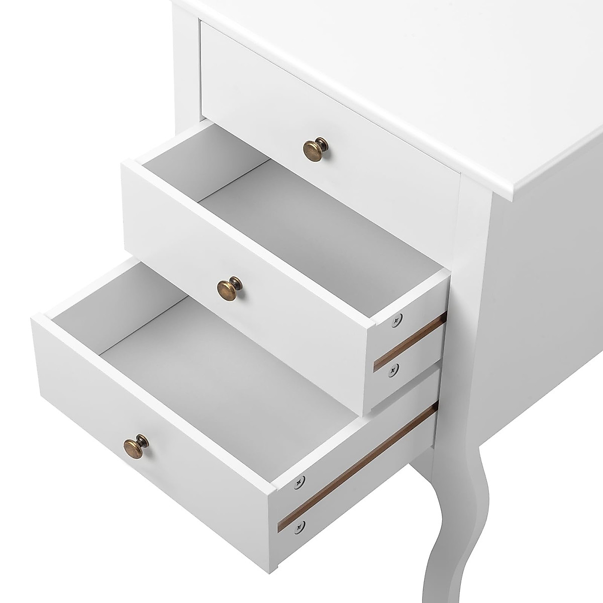 IKGH Night Stand, Retro Bedside Cabinet with 3 Large Storage Drawers and Solid Wood Curved Legs Living Room Bedroom Furniture,White