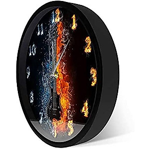 Member's Day Gifts for Women Half Water Half Fire Acoustic Guitar Electric Guitar Wall Clock Musical Instrument Surreal Home Decor Gift for Guitar Players Gifts for Men
