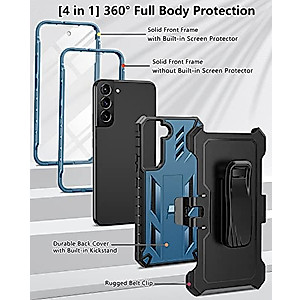 FNTCASE for Samsung Galaxy S22 Plus Case: Shockproof Durable S22+ Cell Phone Cover with Built-in Kickstand | TPU Bumper Textured | Full-Body Protective Rugged Belt-Clip Holster Designed Blue