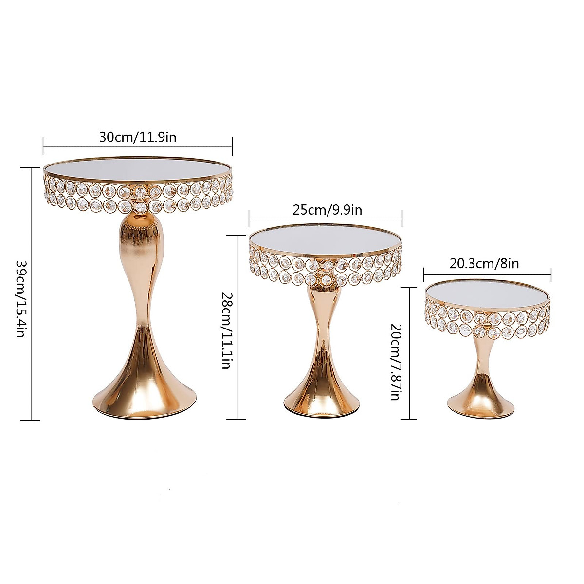 TBVECHI 3pcs Cake Stands Set, Metal Cupcake Holder with Hanging Crystal Dessert Display Plate Decor Serving Platter for Party Wedding Birthday Baby Shower Celebration Home Decoration (Gold)