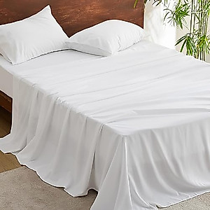 Bedsure Twin Sheets for Kids - Polyester & Rayon Derived from Bamboo Cooling Bed Sheets, Deep Pockets Fits up to 16", Breathable, Wrinkle Free and Soft Twin Sheet & Pillowcase Sets - White