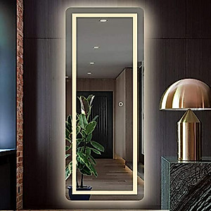OBIOZZ Bedroom Floor Standing Mirror LED Mirror Full Length Dressing Mirror 65"x22" Large Rectangle Floor Mirror Wall Mirror with Smart Touch Button