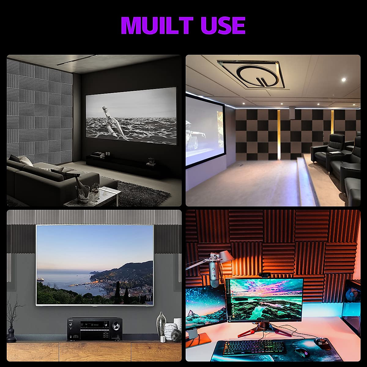 Acoustic Panels with Self-Adhesive 12 Pack Sound Proof Foam Panels for Walls 12"X 12"X 2" High Density Soundproof Wall Panels for Home Office Recording Studio Wall Ceiling to Absorbing Noise