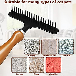 Carpet Rake, Hand Held Carpet Rake for Matted Carpet Comb Carpet Groomer Rake Carpet Rake for Matted Carpet, Portable Shag Rug Rake Carpet Rake to Fluff Carpet for Making Carpets Fluffy