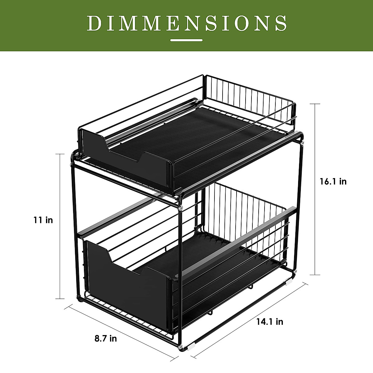Across-Star Pull Out Under Sink Cabinets Organizer, Stackable 2 Tire Sliding Countertop Organizer, Under Sink Storage Drawer Shelf for Kitchen, Bathroom (Black)