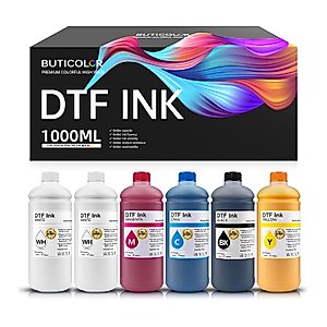 DTF Ink 6000ML,Heat Transfer Printing Ink Transfer Ink for PET Film,Refill for DTF Printers-Epson ET-8550,L1800,XP15000, L800,R3000,R1900,R2400,R350,P400,P800(6*1000ml,2W/BK/C/M/Y)