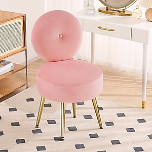 Furniliving Velvet Vanity Stool Vanity Chair with Back Makeup Chair for Vanity with Metal Legs, Mid Century Living Room Chair, Modern Chair for Dressing Room, Bedroom(Pink)