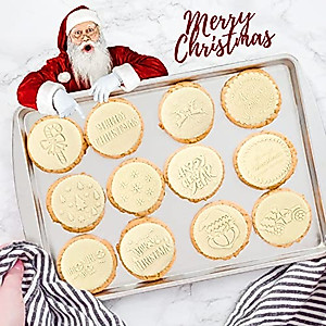 Crethinkaty 2 Pieces Christmas Fondant Embosser Merry Christmas Shape 3D Raised Design Cookie Stamp for Baking Cookies,Decorating Cake/Sugar Paste/Cupcake
