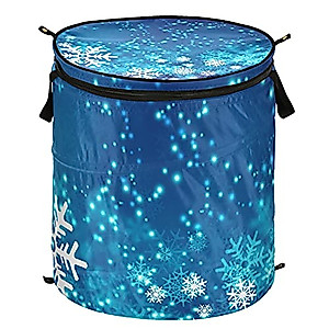 DOMIKING Winter Snowflakes Christmas New Year Popup Laundry Hamper with Handles Collapsible Laundry Basket Portable Storage Organizer for Kids Rooms College Dorms Travel