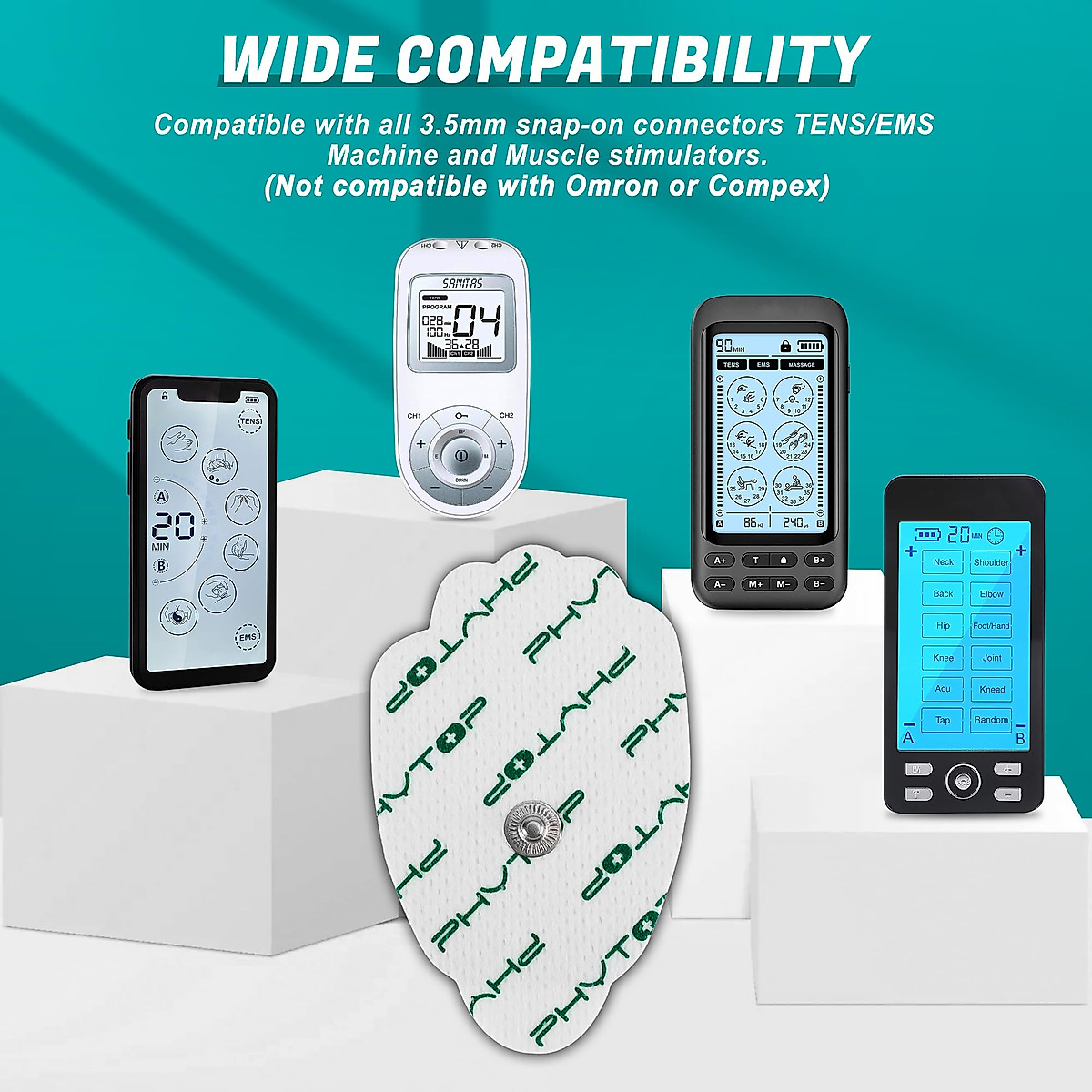 PHYTOP TENS Pads EMS Unit Snap Electrode 20 Pcs with Super Gel