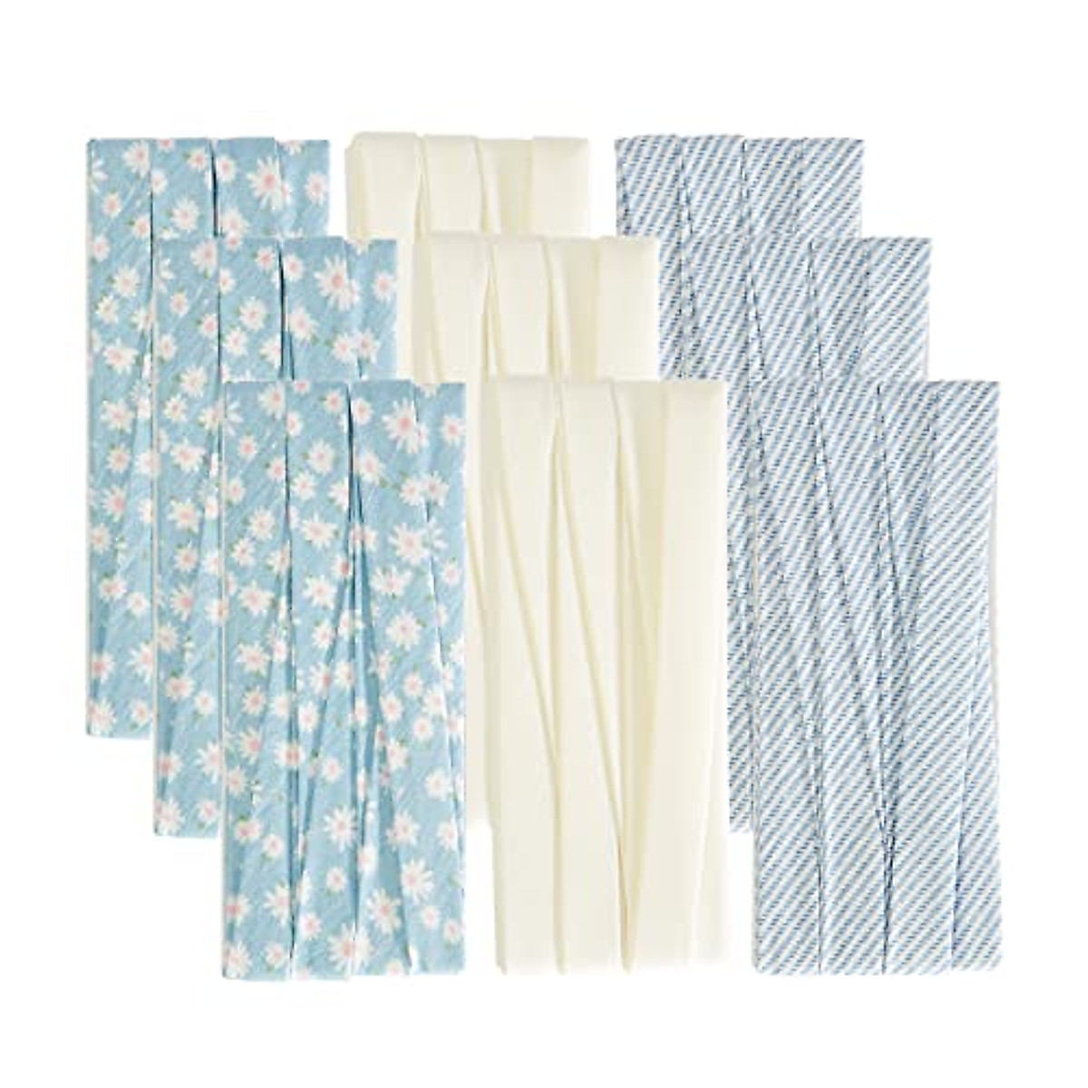 Wrights Extra Wide 1/2 Inch Double Fold Bias Tape for Quilting and Sewing, 27 Total Yards, White/Blue 9 Piece