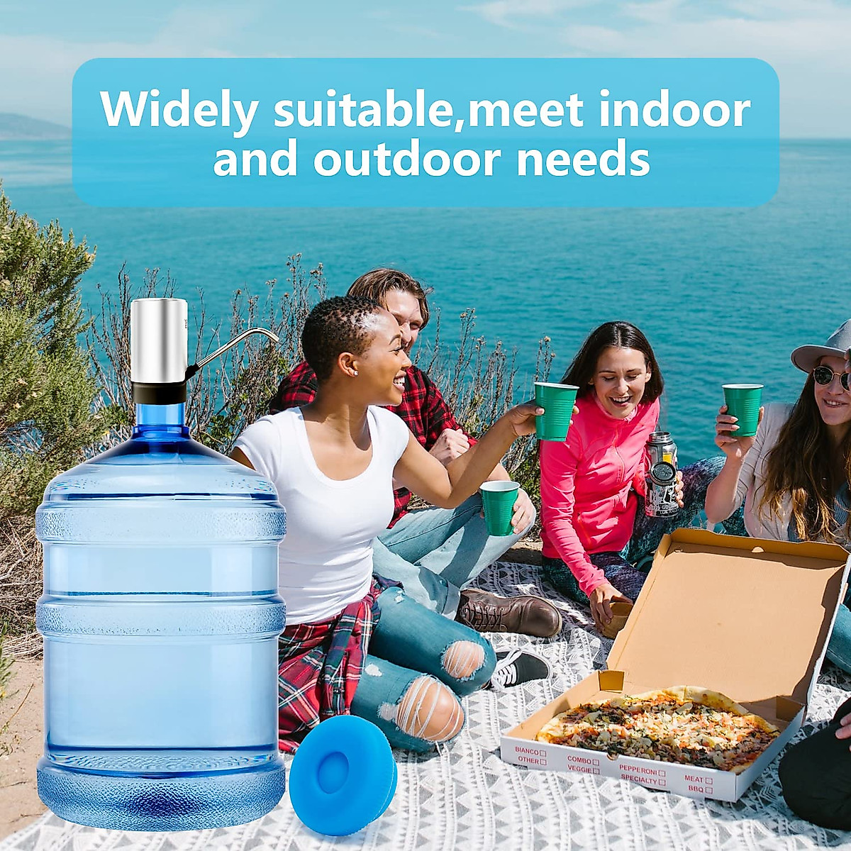 5 Gallon Water Jug Cap Reusable - Water Bottle Caps Fits 55mm Bottles,Silicone Non-Spill Lids for Anti-Splash,Pack of 6