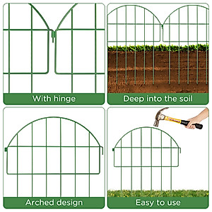 Dandat 10 Pack Decorative Garden Fence No Digging Fencing 17 x 13 Inch Animal Barrier Fence Rustproof Metal Wire Panel Border for Dog Rabbit Ground Stakes Defense and Outdoor Patio Yard, Arched, Green