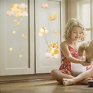 SUPERDANT Fox Moon Wall Stickers Cute Animal Wall Decals Fox Catching Vinyl DIY Art Decor for Baby Nursery Children Bedroom Living Room Wall Decor