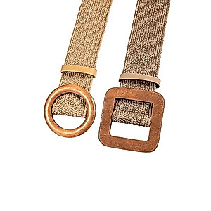 Verdusa Women's 2 Pack Buckle Elastic Straw Belts Boho Waist Belt Brown 100