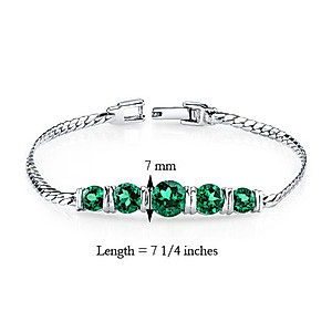 PEORA Simulated Emerald 5-Stone Bracelet for Women 925 Sterling Silver, 3.50 Carats total Round Shape, 7 1/4 inch length