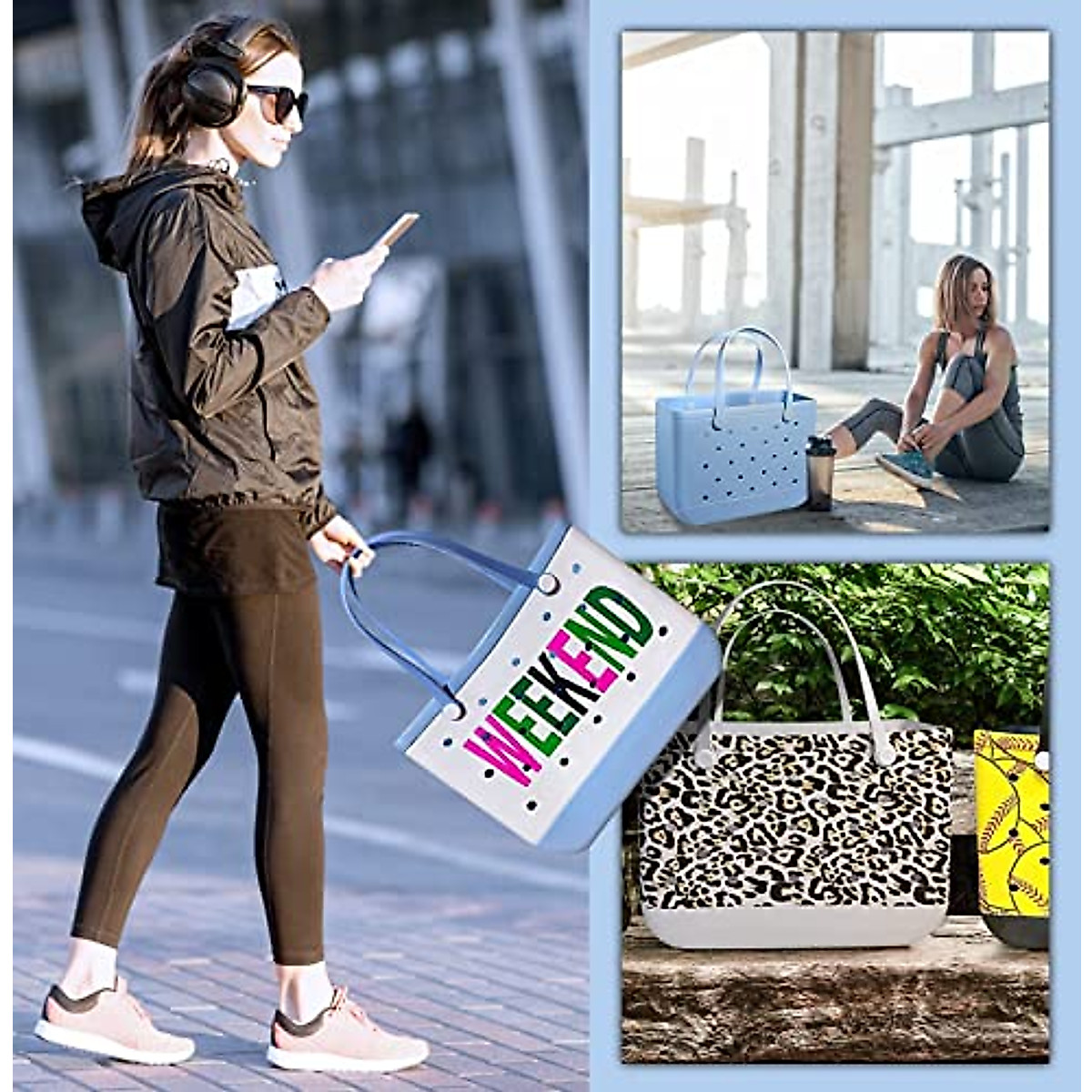 NOLION Large Tote Bag Waterproof Washable Rubber Beach Bags Sandproof Outdoor EVA Portable Travel Open for Sports Market X-Large
