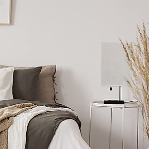 JS NOVA JUNS Table Lamp with USB Port, Wireless Charging Bedside Lamp with Flaxen Fabric Shade, Modern Nightstand Lamp Perfect for Bedroom, Living Room, Study Room, Office