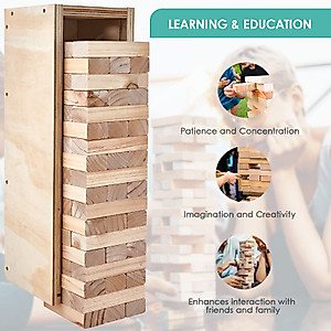 CELETOY Giant Stacking Game, Quick Set-up & Quick Storage Block Wooden Tower Game Set with Carrying Bag and Tumble Tower Box, Grows to Over 6ft, Lawn Games Backyard Outdoor