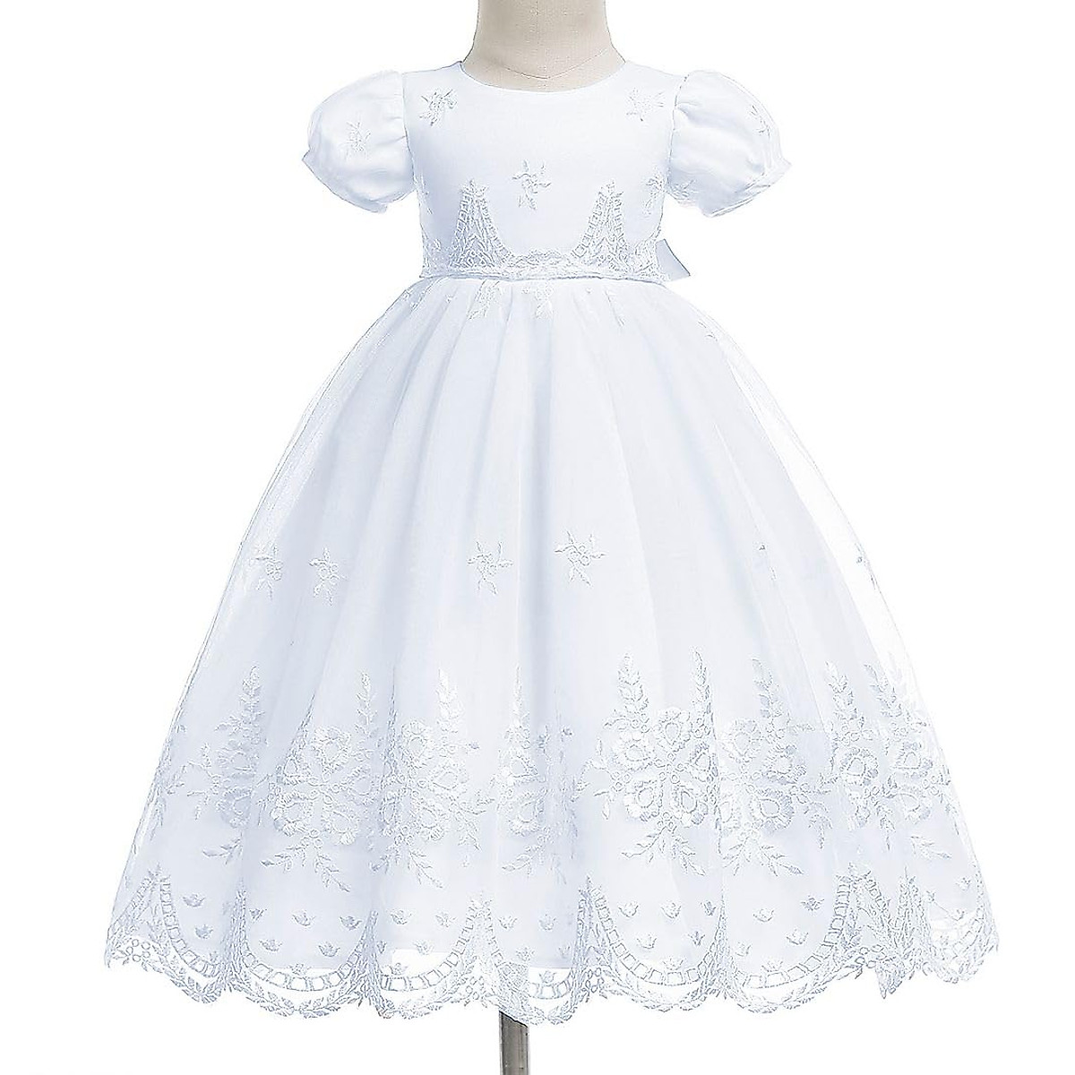 Bow Dream Baby Girls Christening Baptism Dress Formal Party Special Occasion Dresses for Toddler 4Pcs White 12-18 Months