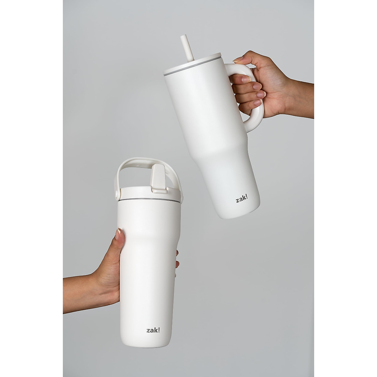 Zak Designs Sutton Travel Tumbler for On the Go, 40oz Stainless Steel with Vacuum Insulation, Silicone Straw, and Carry Handle for Cold Drinks (Cream White)