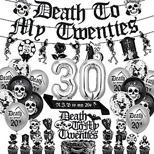 TSVATE Death to My 20s Decorations, Rip 20s Birthday Decorations, Rip to My 20s Birthday Decorations, 30th Birthday Decorations for Her Him Dirty 30 Thirtieth My Youth Funeral Party Decorations Banner