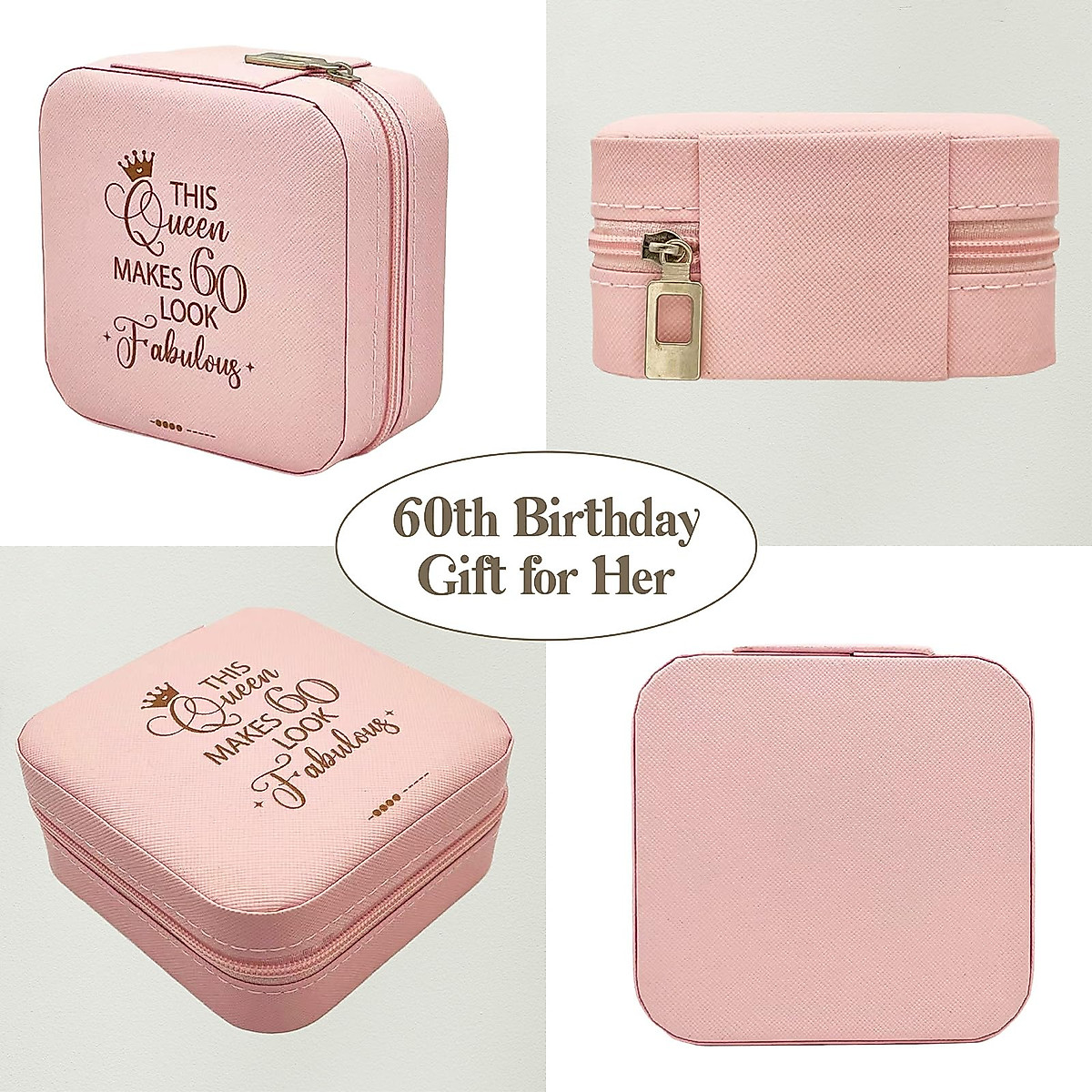 ZomefinKiu Gift for 60 Year Old Woman, 60th Birthday Jewelry Storage Box with Refillable Perfume Bottle, 60th Birthday Gift for Her, 60 & Fabulous, Women 60th Birthday, 60 Bday Gift