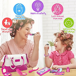 Mozok Kids Makeup Kit for Girl, 15 Pcs Princess Pretend Makeup Play Purse Set with Accessories, Kids Dress Up Purse Girl Toys for 3 4 5 6 7 8 9 10 Years Old Little Girls Toddlers Birthday Gifts
