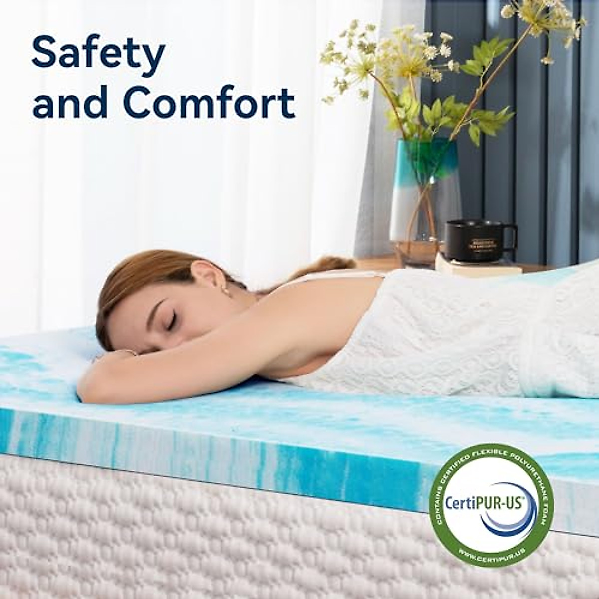 Hcore Mattress Topper Queen - 1.5 Inch Gel Memory Foam Mattress Topper Queen Size for Back Pain, CertiPUR-US Certified, Blue