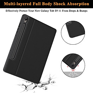 Soke Case for Samsung Galaxy Tab S9 2023 [SM-X710/X716B/X718U]-Premium Shock Proof Stand Folio Case, Multi-Viewing Angles, Soft TPU Back Cover for Galaxy Tab S9 11 inch Tablet, Black