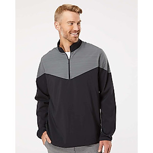 adidas Mens Heather Chevron Quarter-Zip Wind Pullover, M, Black/Black Heather