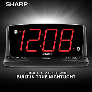 SHARP LED Digital Alarm Clock – Simple Operation - Easy to See Large Numbers, Built in Night Light, Loud Beep Alarm with Snooze, Bright Big Red Digit Display