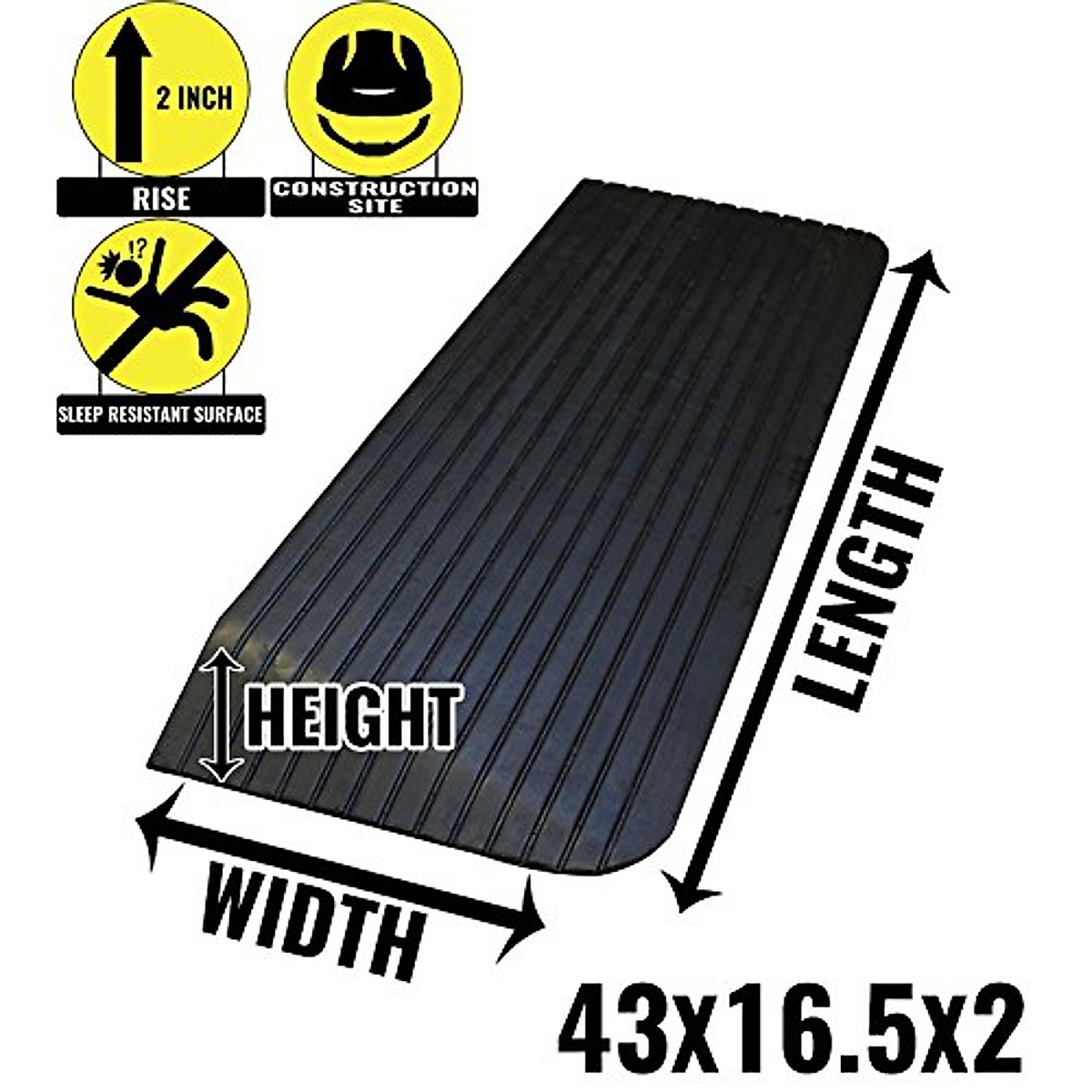 RK Safety RK-RTR03 2" Rise Solid Rubber Power Wheelchair Scooter Threshold Ramp (1 Pc)