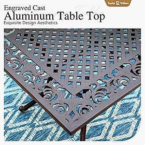 Sophia & William 7 Pieces Cast Aluminium Patio Dining Furniture Set for 6, Powder-Coating Outdoor Dining Chairs and Rectangular Table with 2.3" Umbrella Hole for Porch Backyard Deck, Bronze