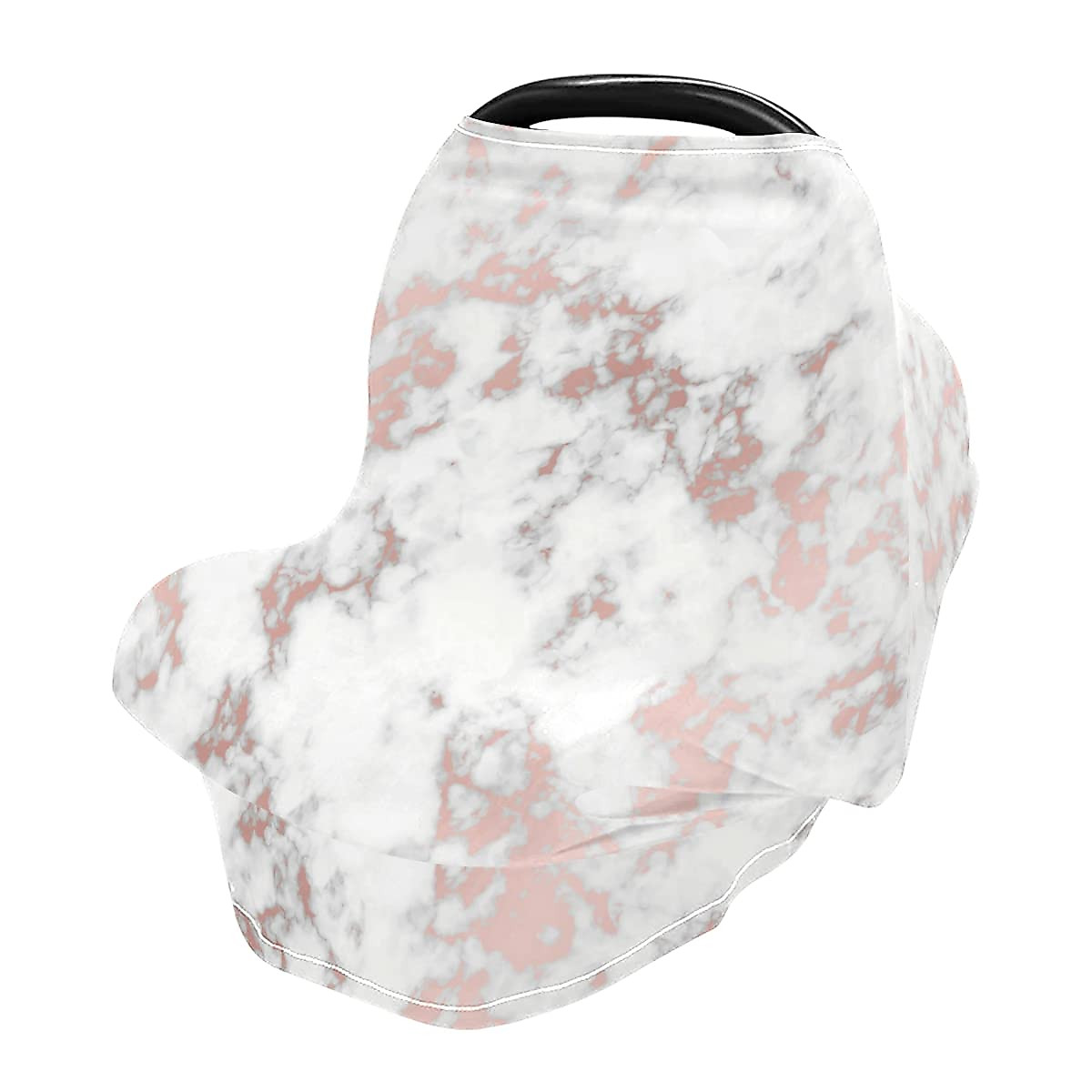Rose Pink Gold Marble Baby Car Seat Covers Canopy Nursing Cover Breastfeeding Scarf Soft Breathable Stretchy Coverage Infant Stroller Cover Multi Use for Boys Girls Babies