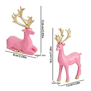 BULINGNA 2PCS Christmas Reindeer Figurines Sitting & Standing Deer Resin Statues Home Decor Creative Elk Decor for Cabinet, Office, Desktop (One Size, A-Pink)